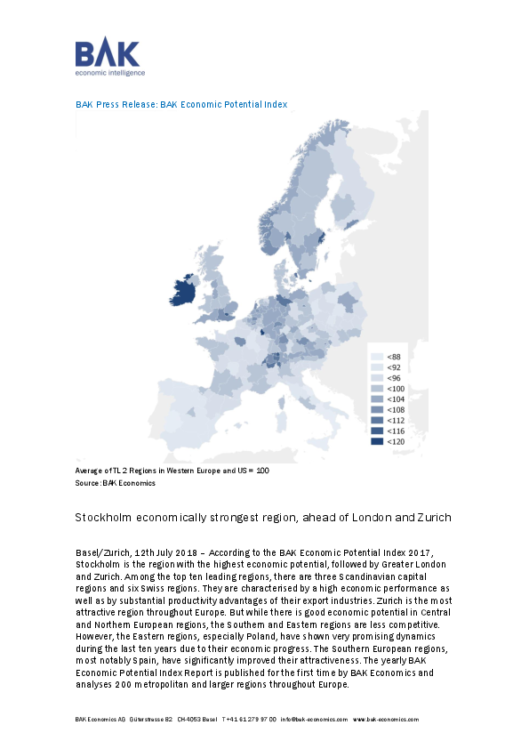 Stockholm economically strongest region, ahead of London and Zurich ...